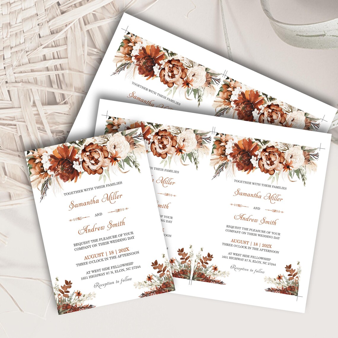 Editable Burnt Orange Wedding Invitation Set, Burnt Orange Wedding ...