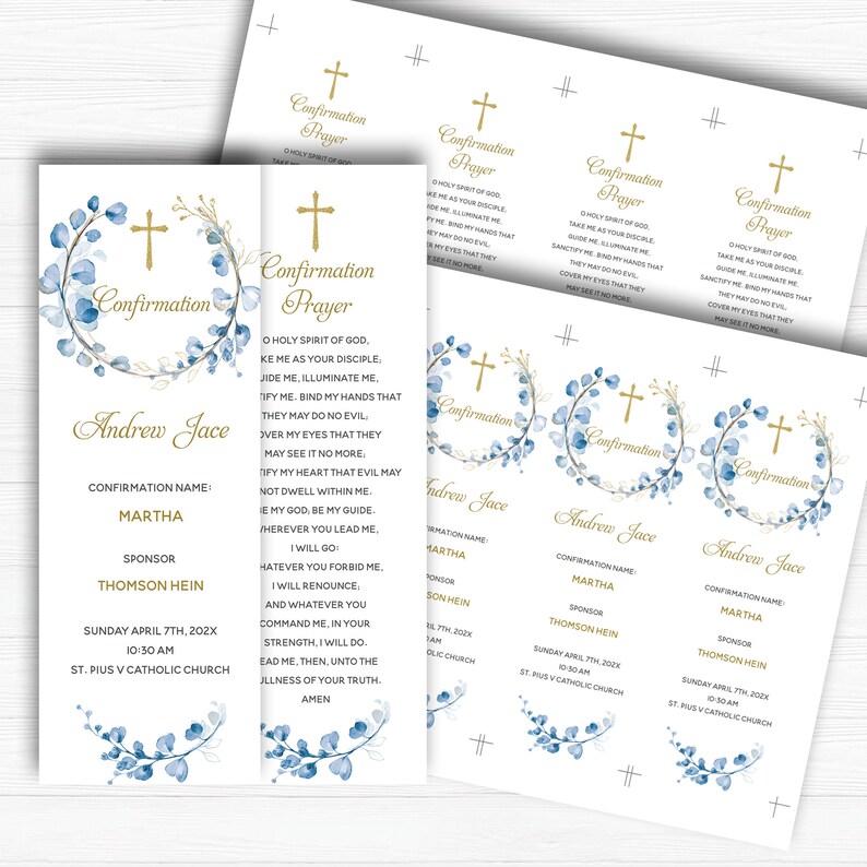 Printable Confirmation Boy Bundle, Personalized Confirmation Blue Boy ...