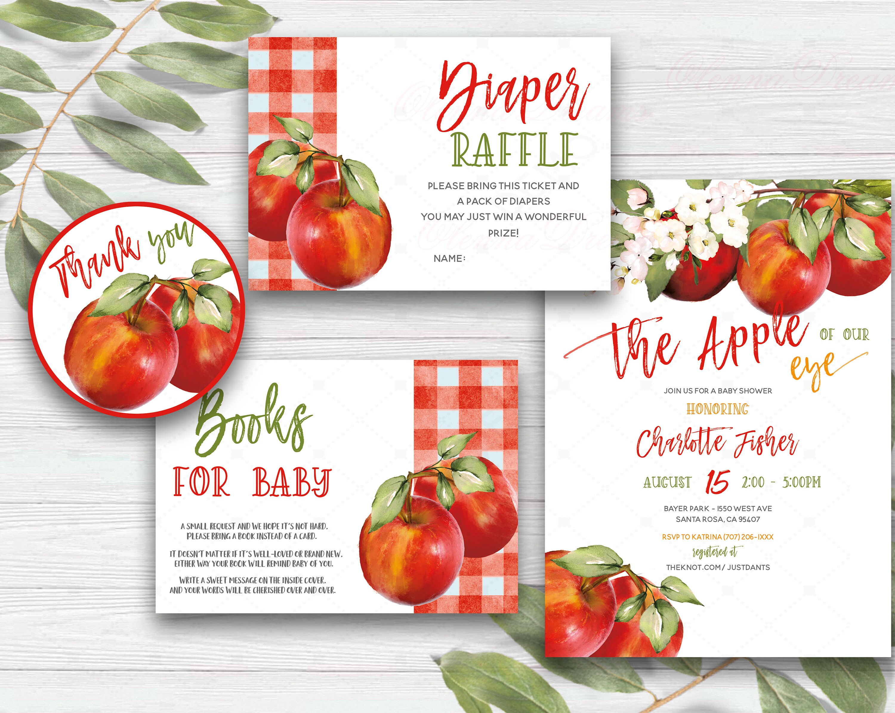 Apple Baby Shower Invitation Set the Apple of Our Eye Baby - Etsy