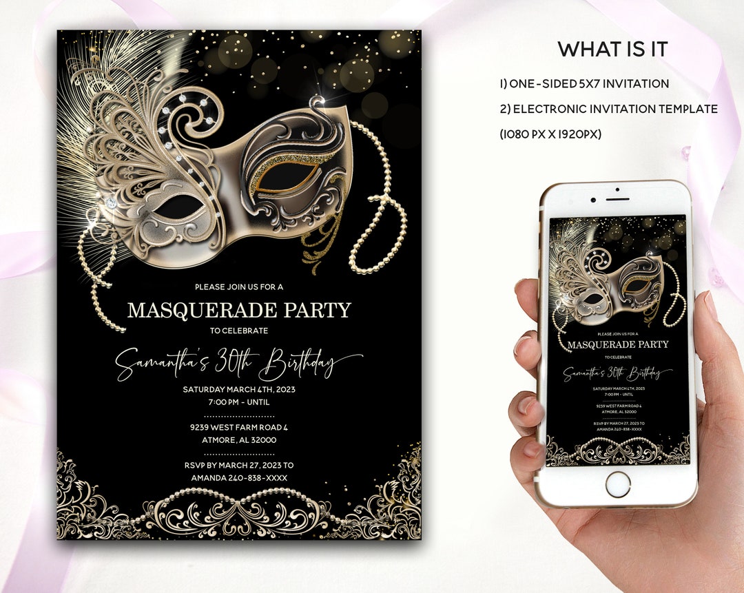 Editable Themes for Masquerade Party, Birthday Masquerade Party ...