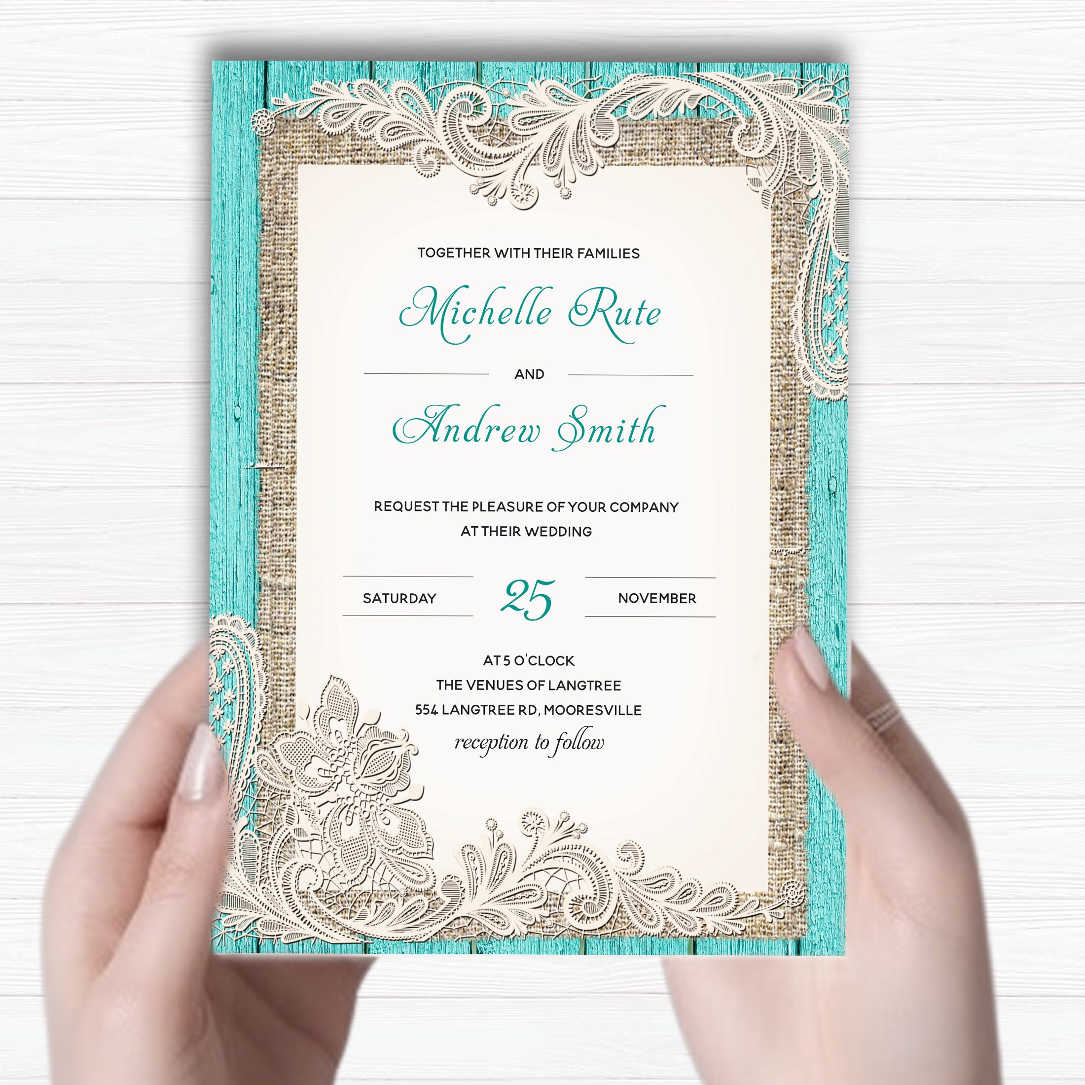 Rustic Turquoise Wedding Invitations, Teal Wedding Set, Rustic Teal ...
