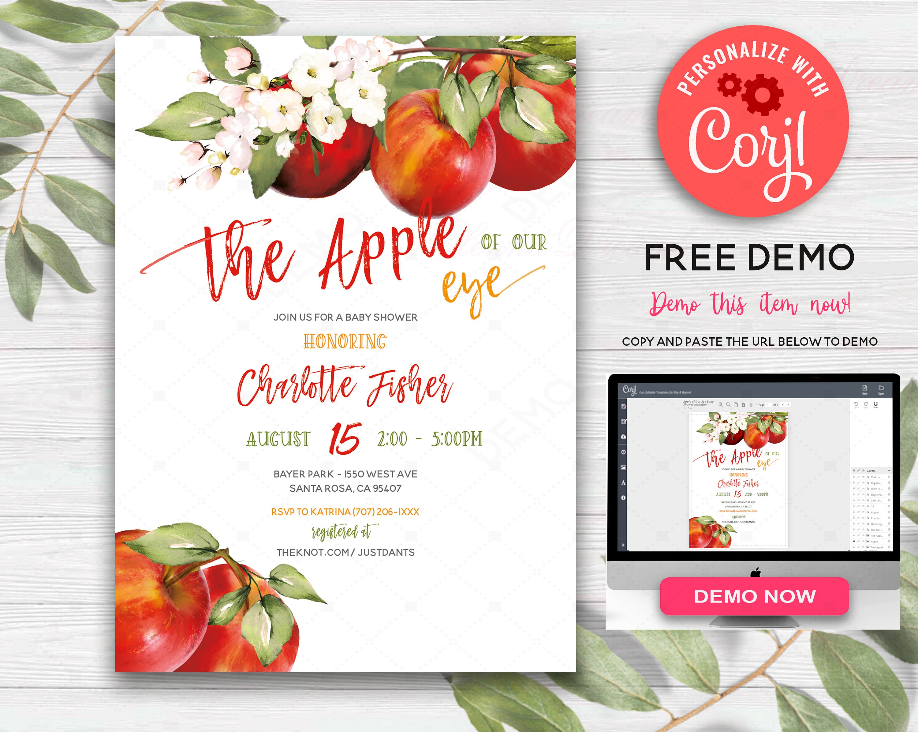 Apple Baby Shower Invitation Set the Apple of Our Eye Baby - Etsy