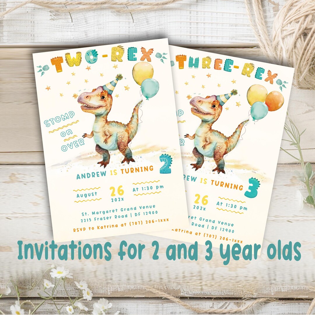 Editable Dinosaur Birthday Invite, Personalized Two-rex, Three-rex ...