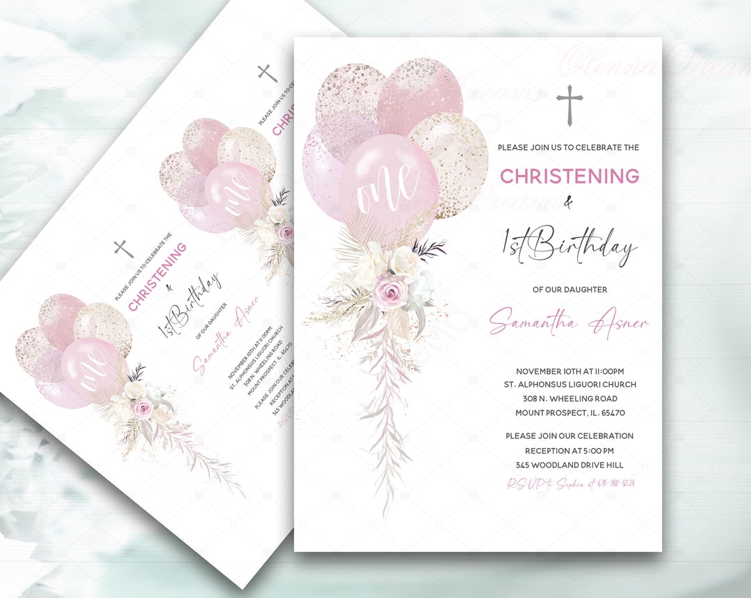 Christening and First Birthday Invitation Girl, Girl First Birthday and ...