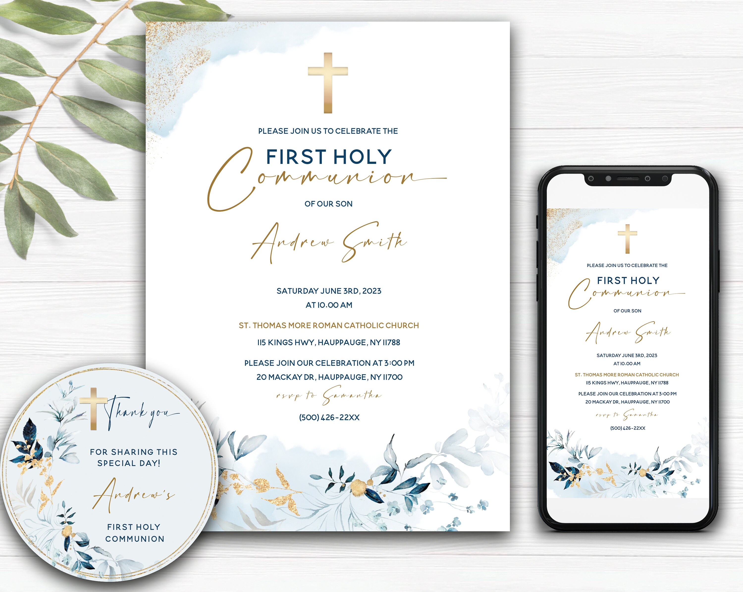First Communion Invitation Template, Personalized First Holy Communion ...