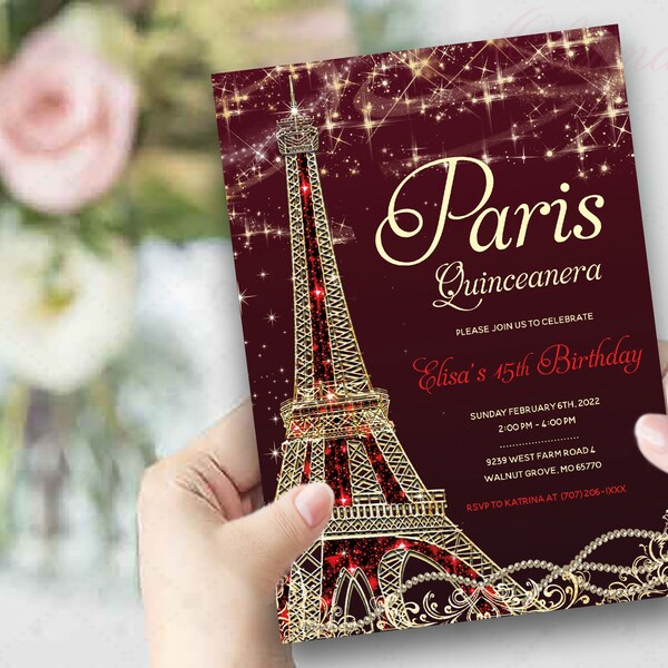 Gold Paris Themed Birthday Invitations - Etsy
