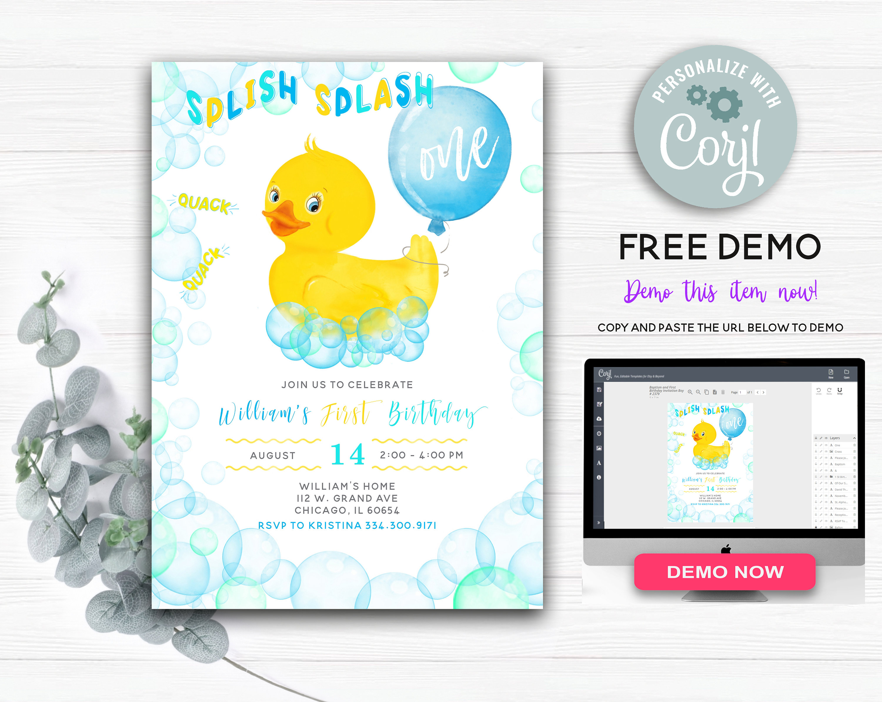 Rubber Duck Birthday Invitation, Printable Rubber Duck Invitation ...