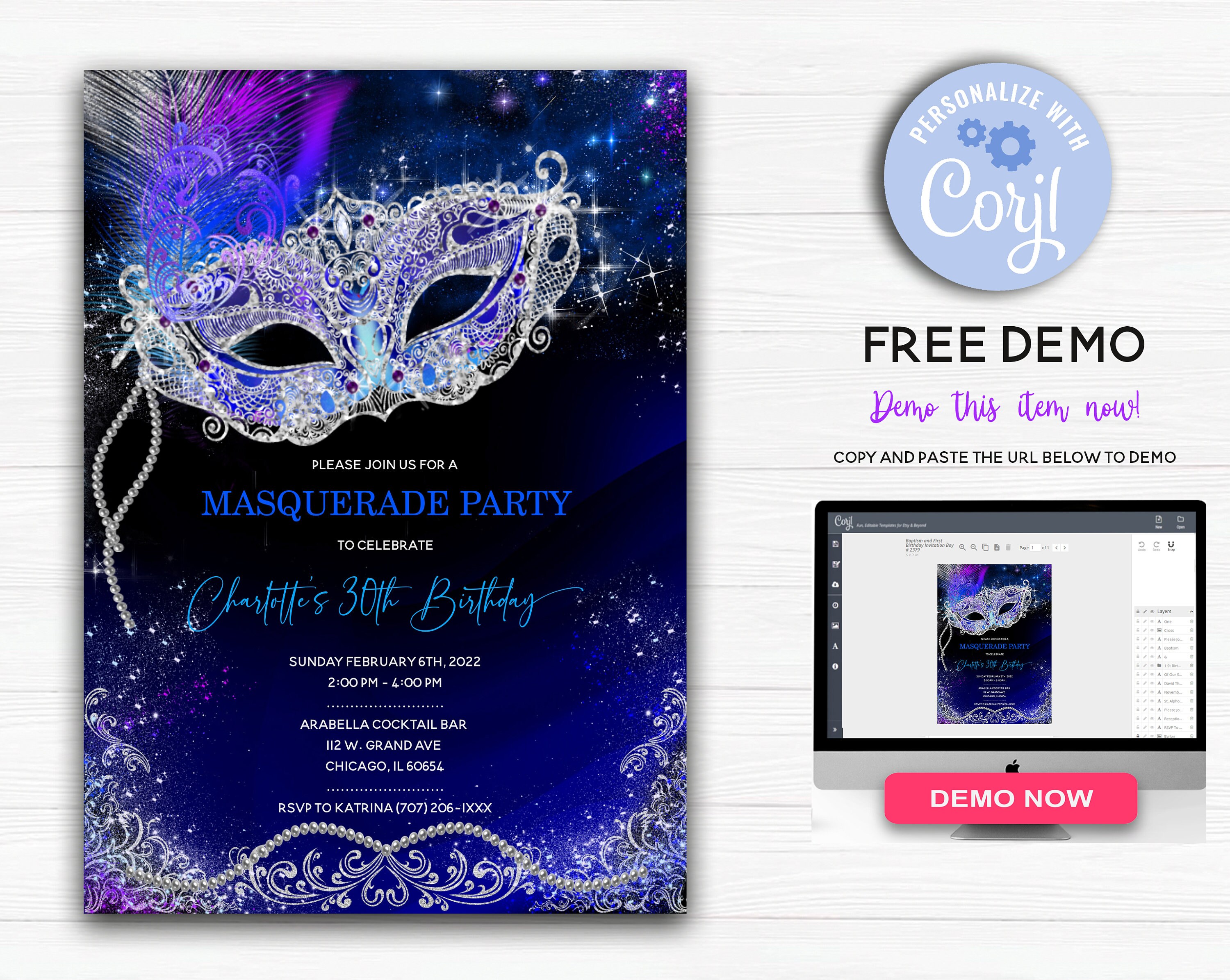 Editable Themes for Masquerade Party Bundle, Birthday Masquerade Party ...