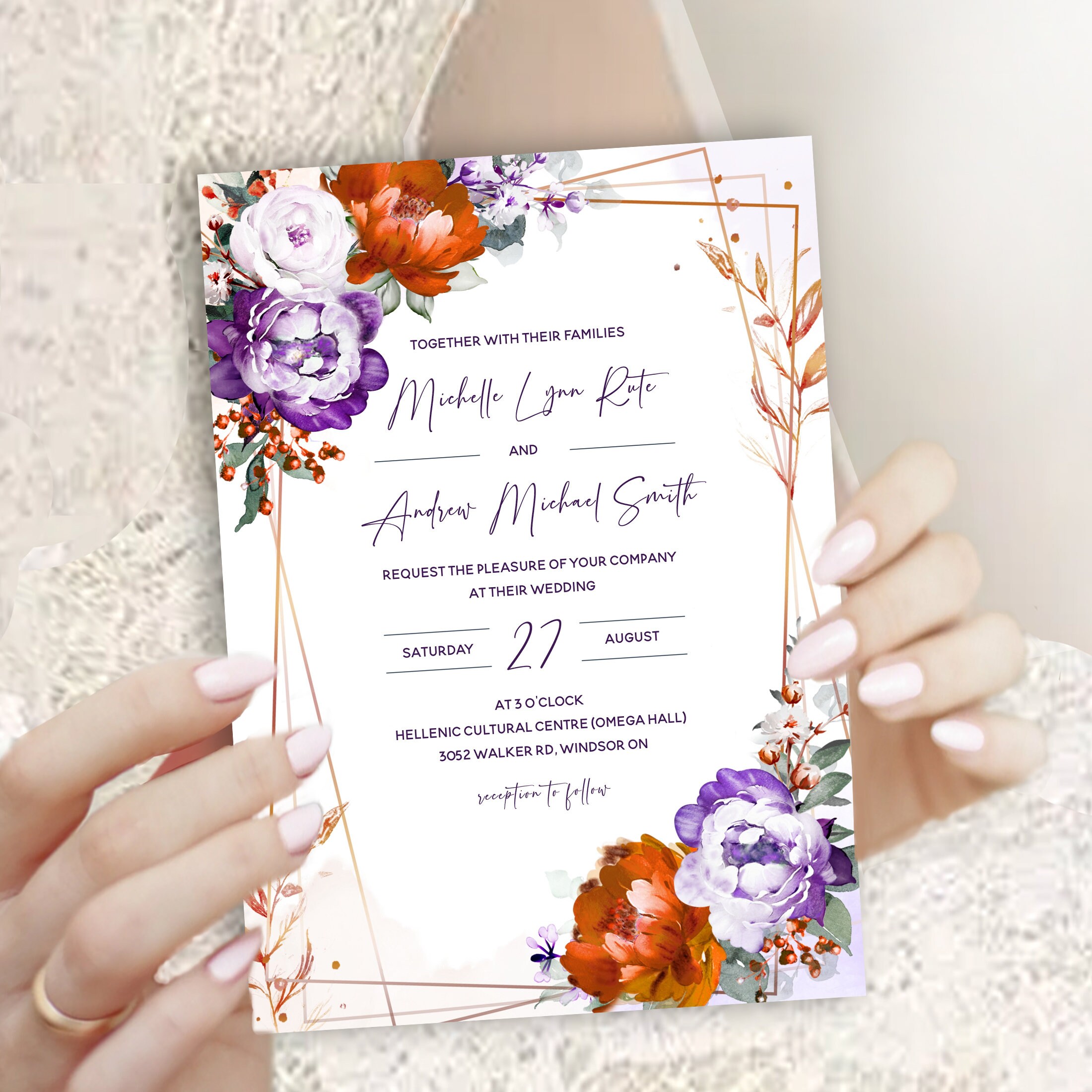 Purple and Burnt Orange Wedding Invite Burnt Orange and - Etsy