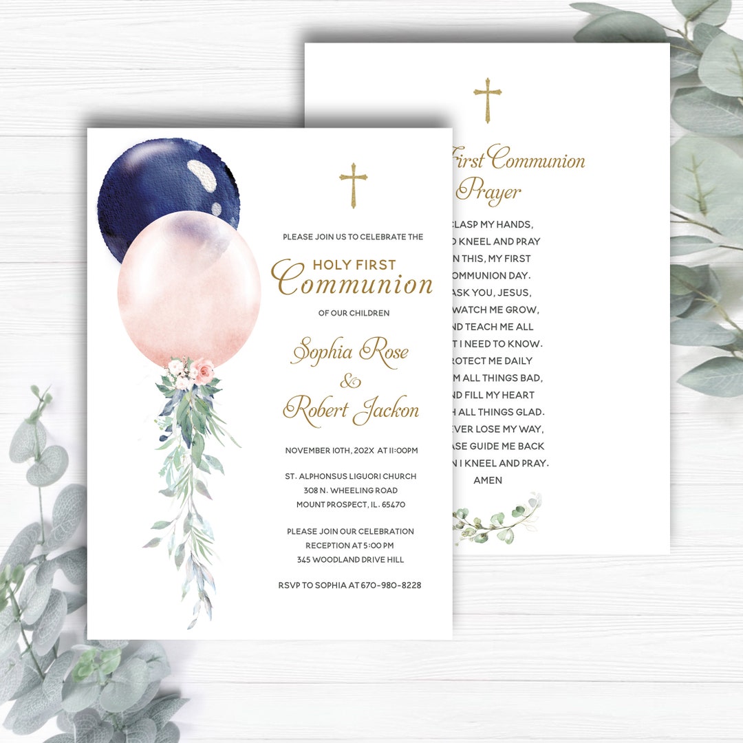 Twin Communion Invitations, First Communion Twin Invitation Template ...