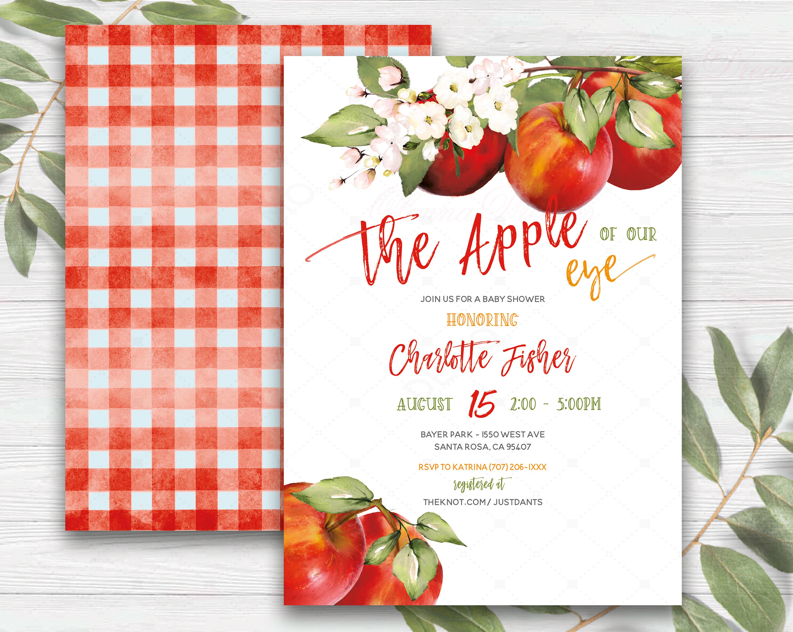 Apple Baby Shower Invitation Set the Apple of Our Eye Baby - Etsy