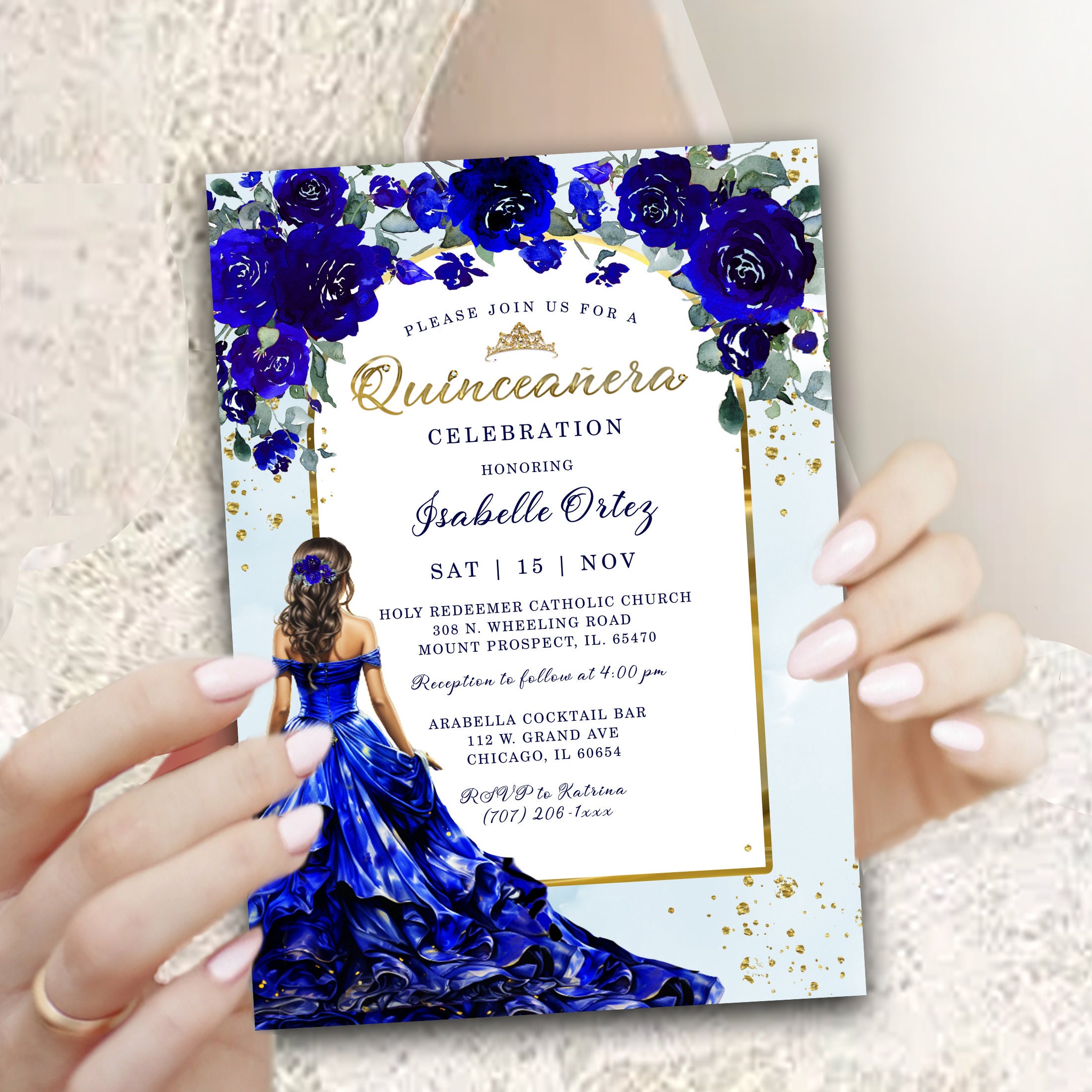 Quinceañera Invitations Royal Blue and Gold, Editable Themes Royal Blue ...