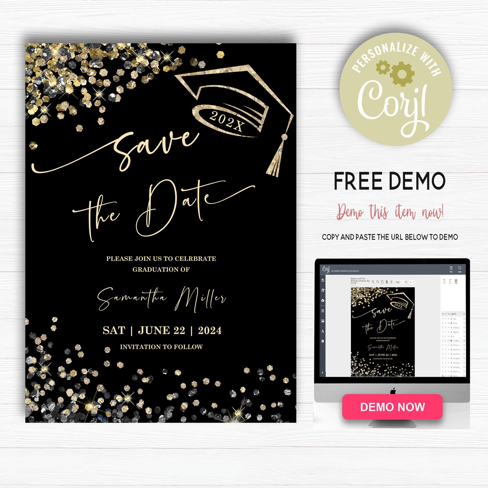 Save the Date Graduation, Black and Gold Save the Date Graduation ...