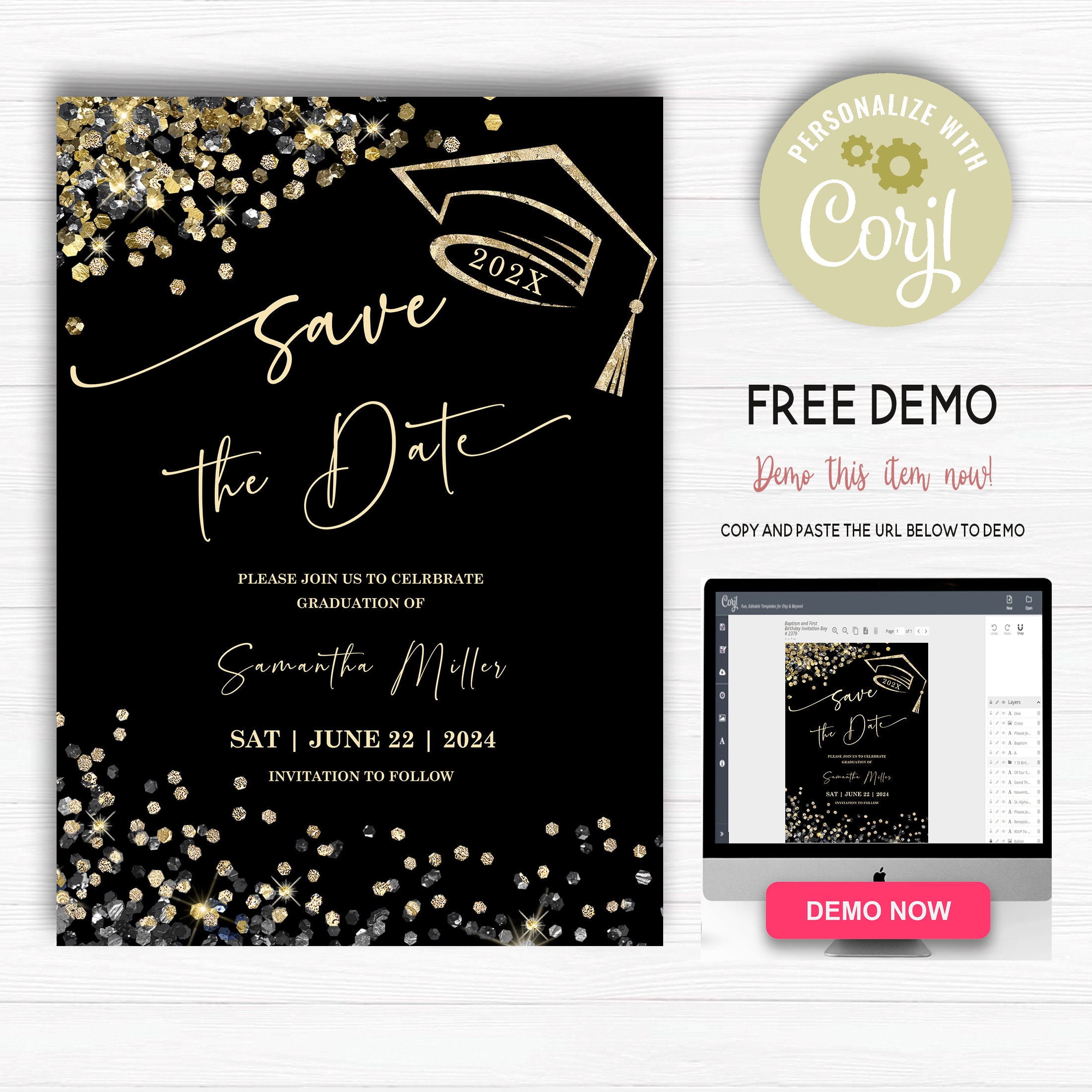 Save the Date Graduation, Black and Gold Save the Date Graduation ...