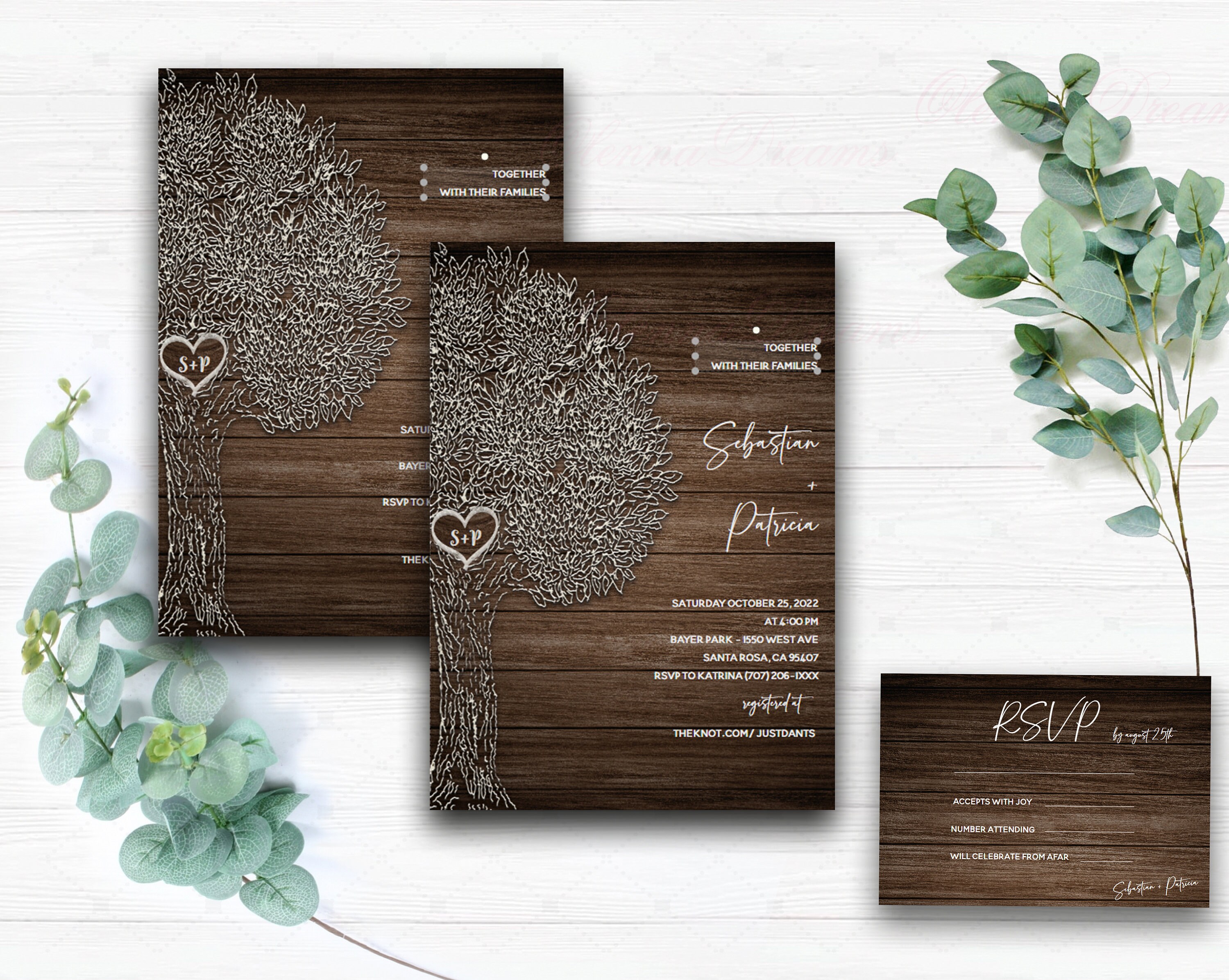Rustic Tree Wedding Invitation Templates, Rustic Wedding Invitation ...