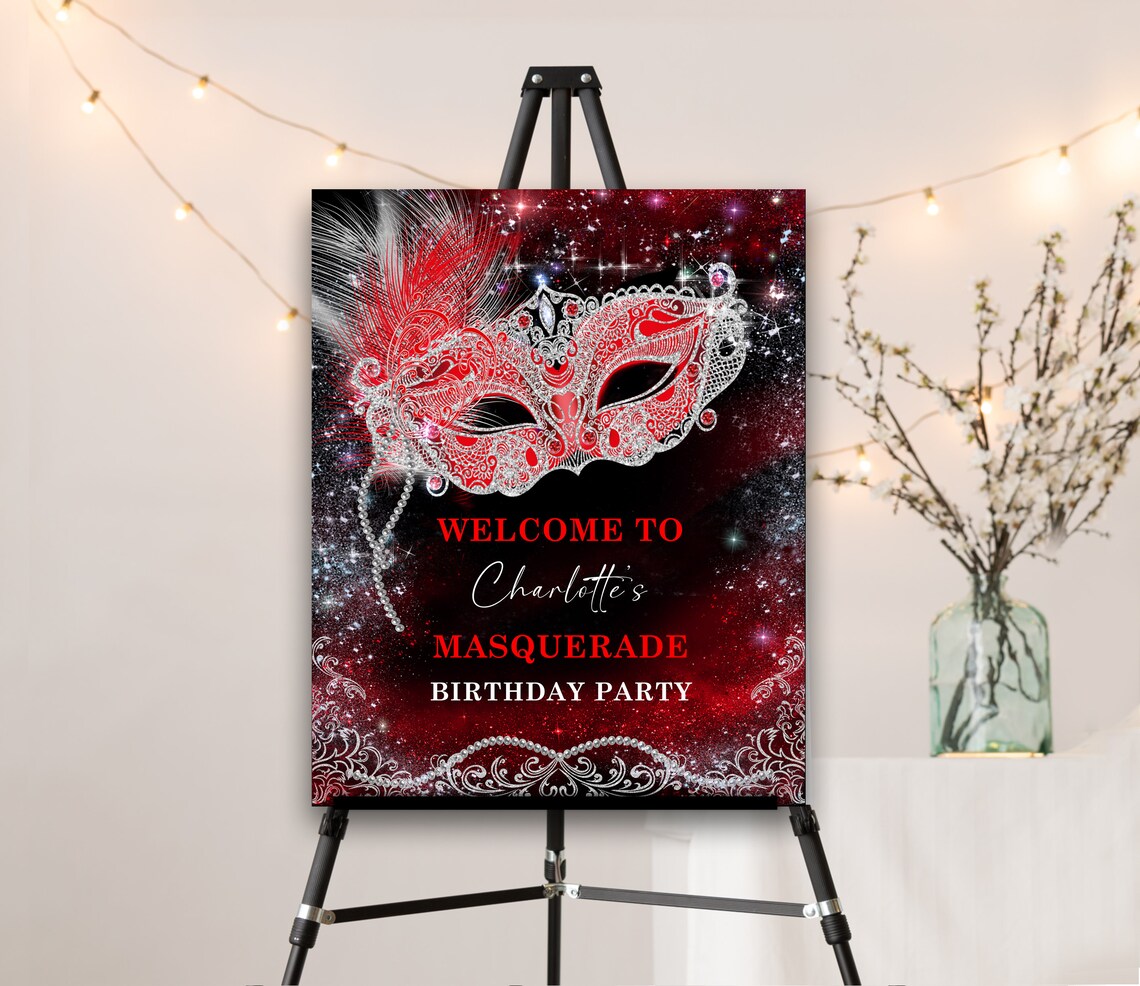 Masquerade Party Welcome 16 X 20 Sign, Masquerade Birthday Party ...