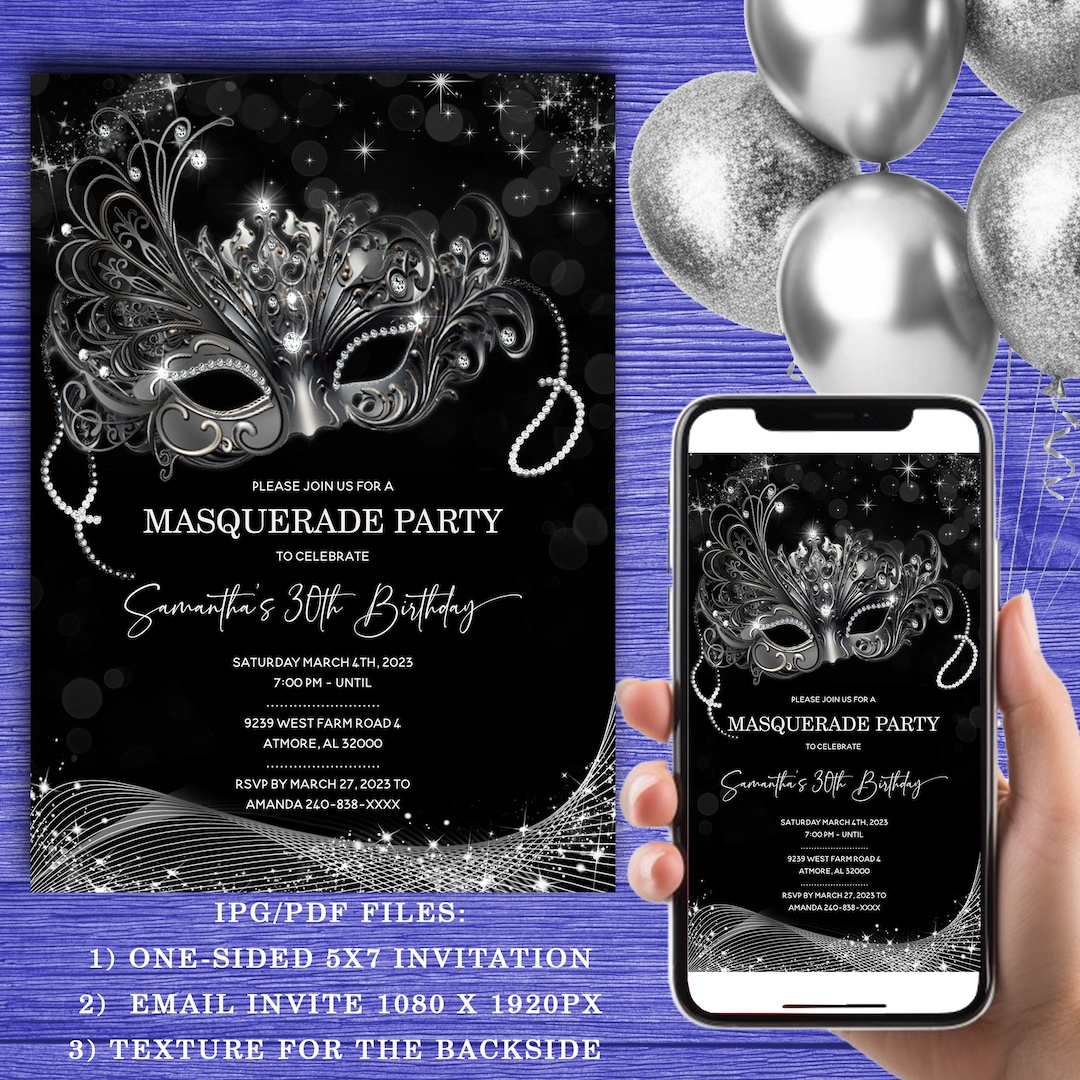 Editable Themes for Masquerade Black and Silver Party, Birthday ...