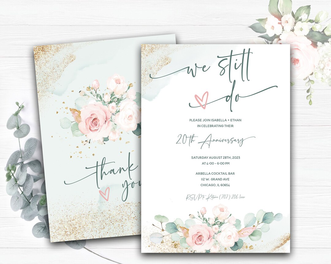 We Still Do, Gold Greenery We Still Do Invitation Template, Vow Renewal ...