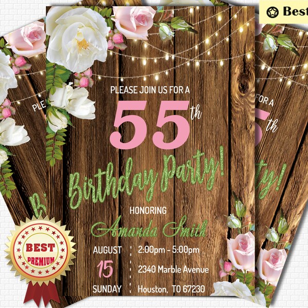 75th Rustic Birthday Invitations - Etsy