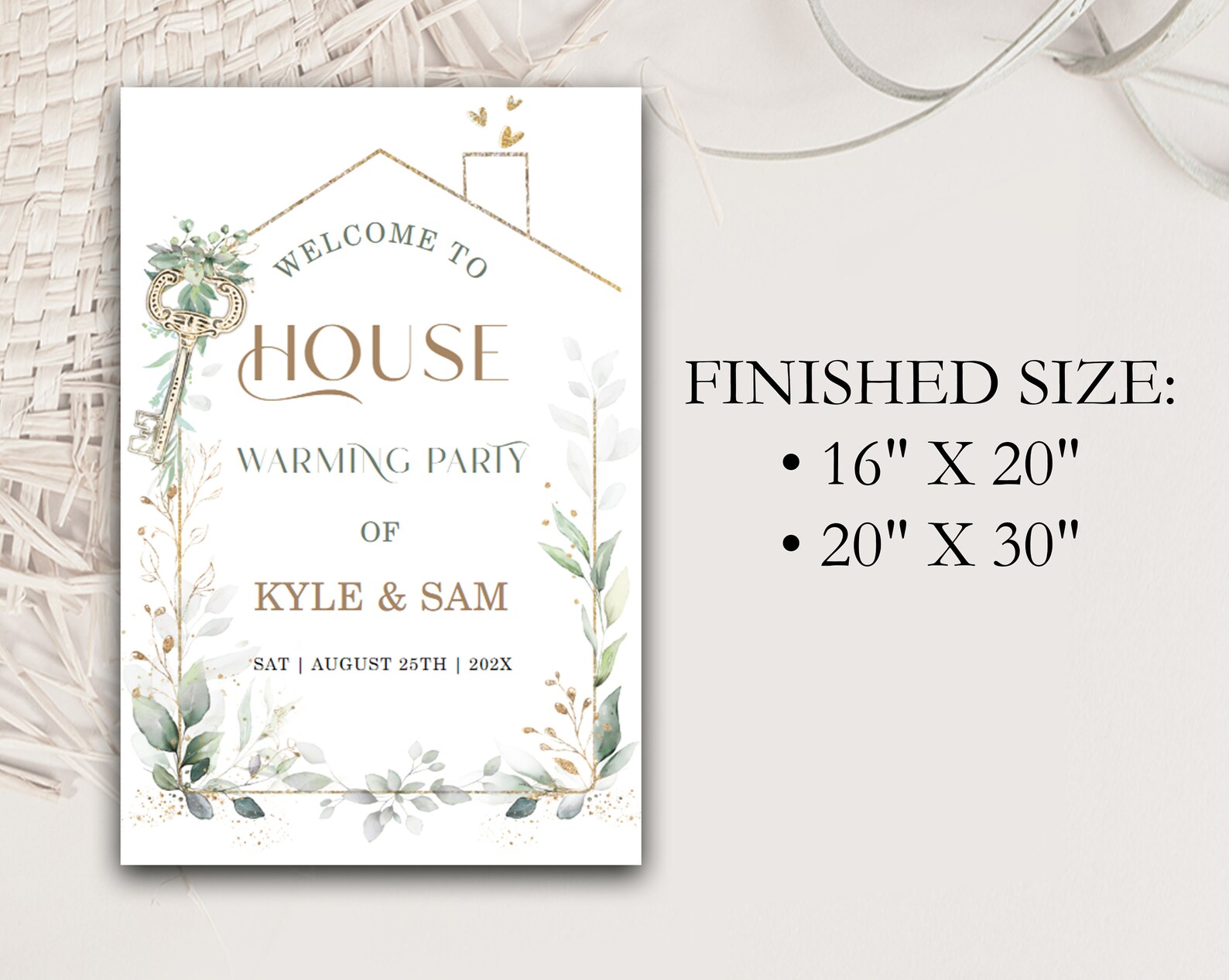 Housewarming Welcome Sign, Greenery Gold Home Sweet Home Welcome ...