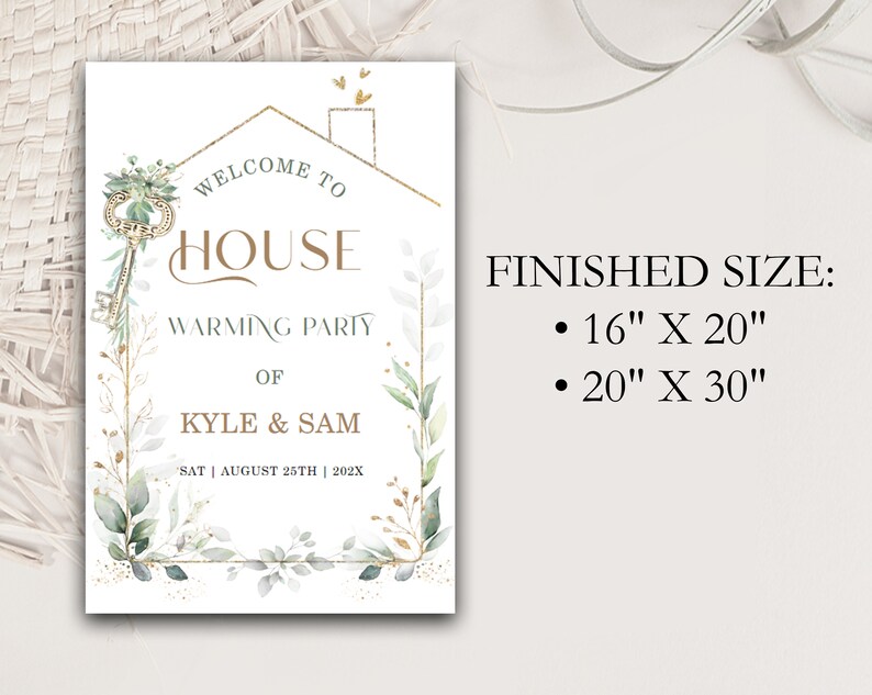 Housewarming Welcome Sign, Greenery Gold Home Sweet Home Welcome ...