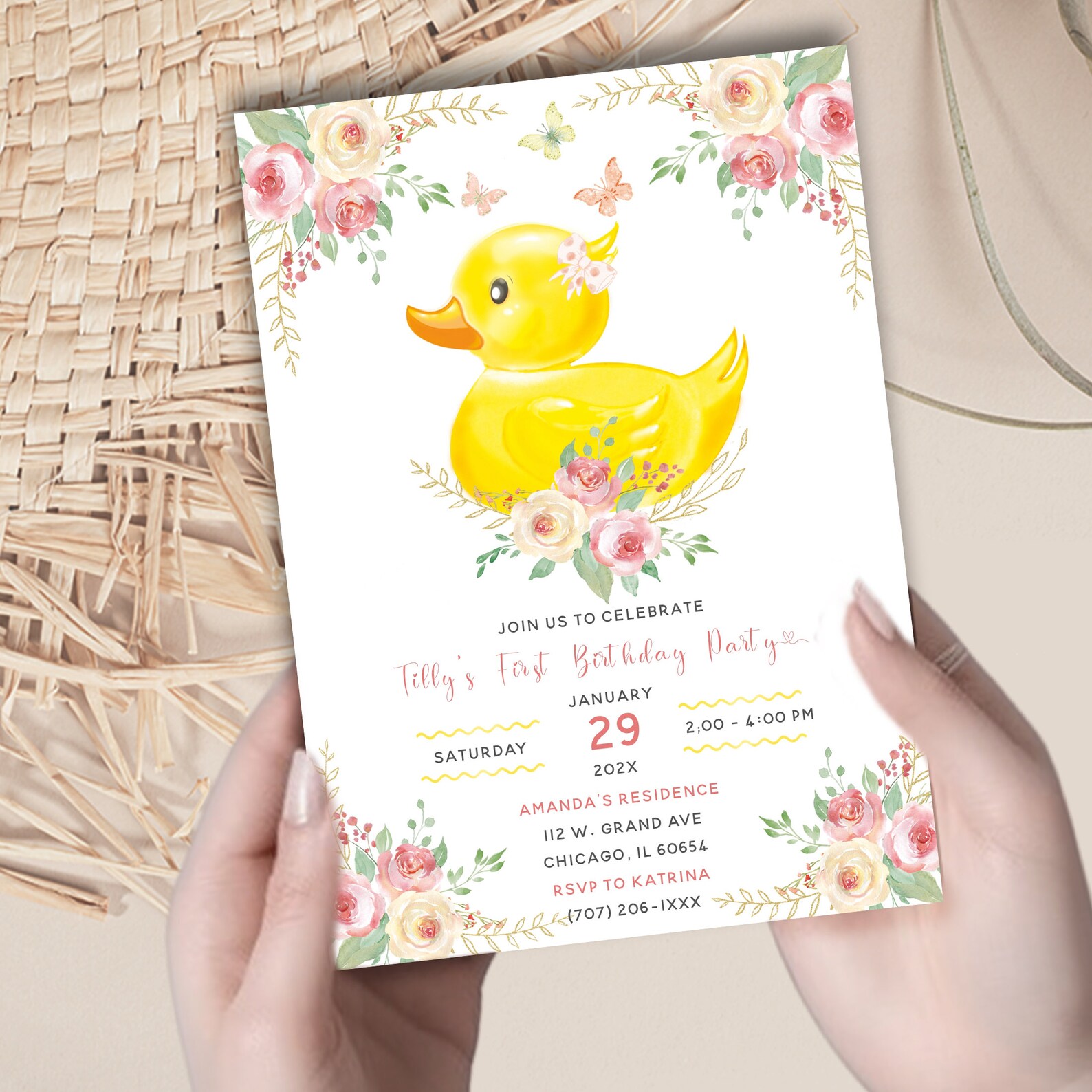 Ducky Girl Birthday Invitation, Rubber Duck Birthday Invite, Printable ...