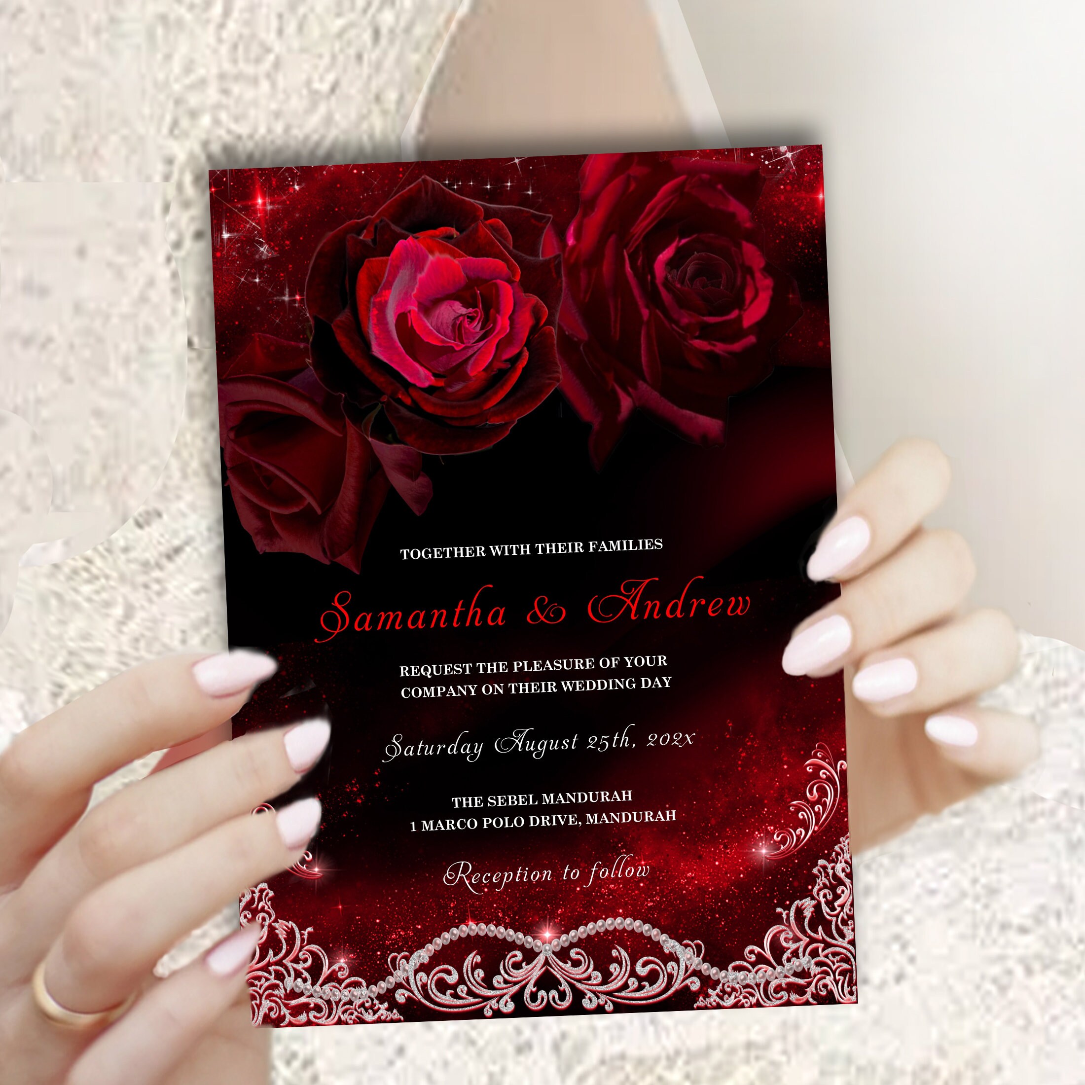 White Red and Black Weddings Theme, Editable Wedding Red and Black Set ...