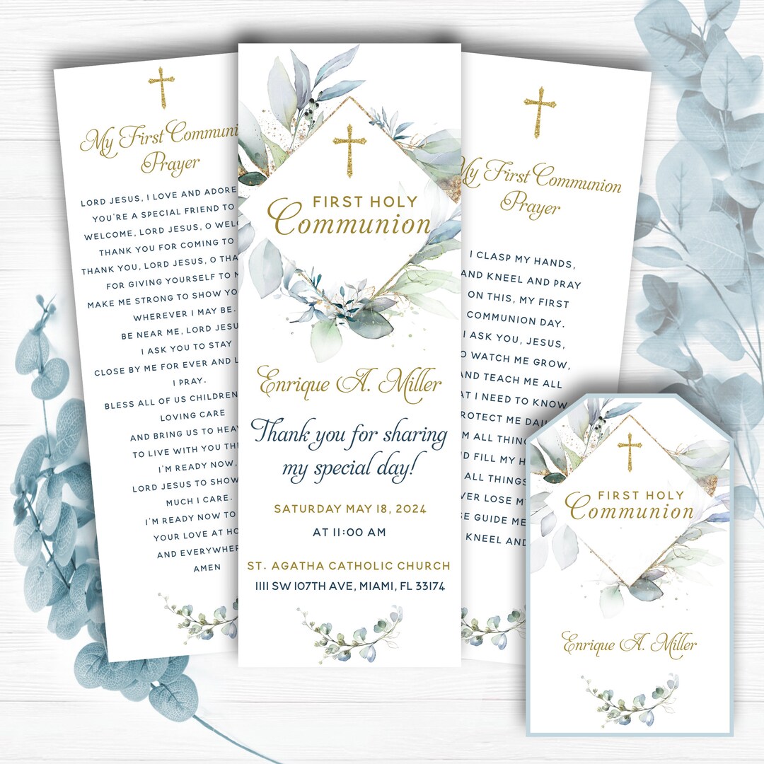 First Communion Prayer Card, First Communion Favor Tags and Bookmarks ...