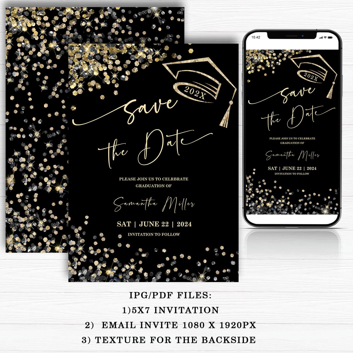 Save the Date Graduation, Black and Gold Save the Date Graduation ...