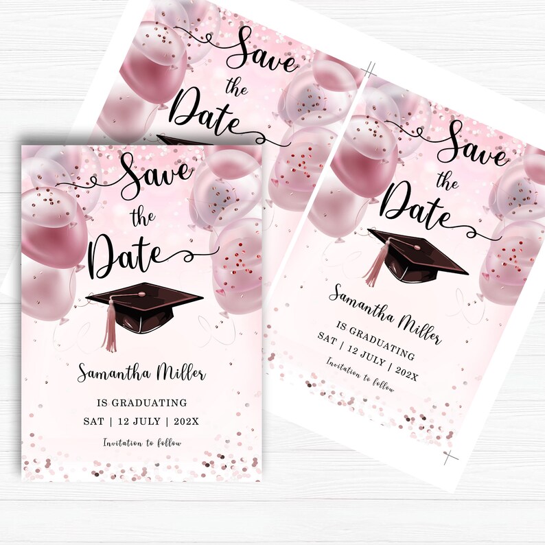 Save the Date Graduation Pink Template, Printable Graduation Date ...