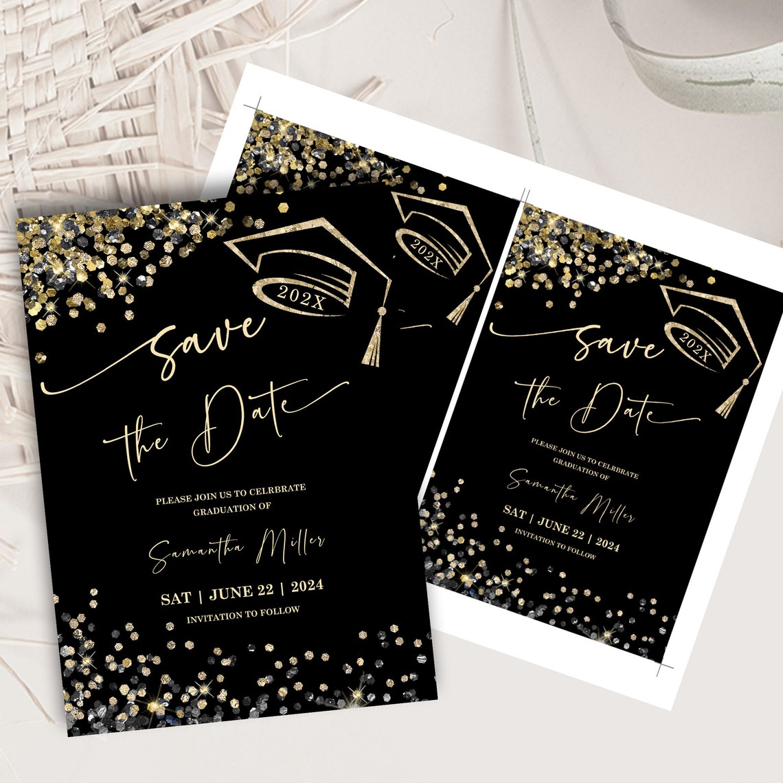 Save the Date Graduation, Black and Gold Save the Date Graduation ...