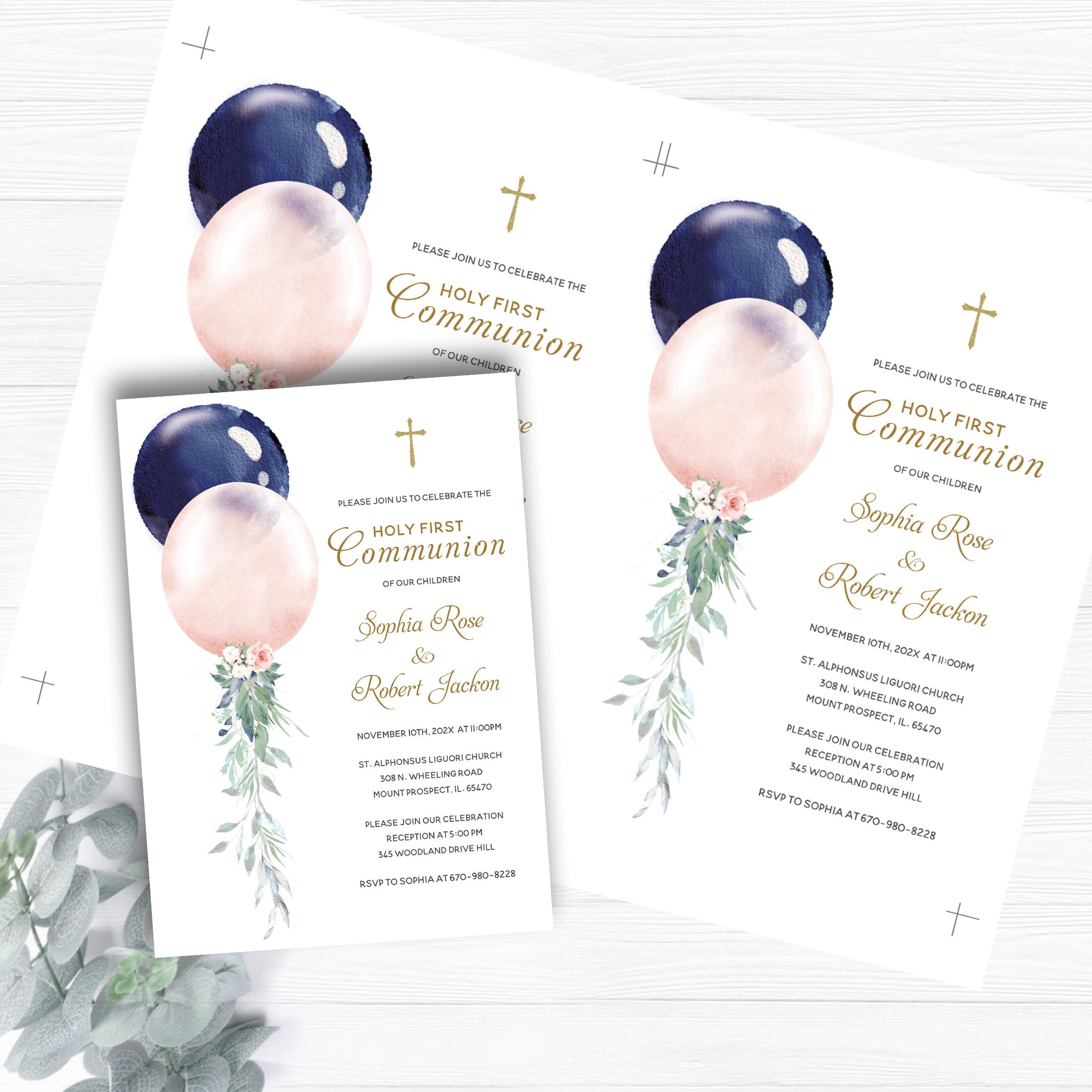 Twin Communion Invitations, First Communion Twin Invitation Template ...