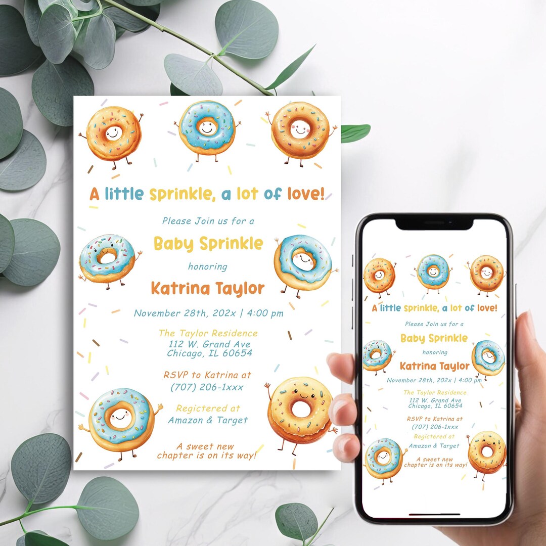 Editable Donuts Boy Baby Sprinkle Invite, Blue Sprinkle Invitation for ...