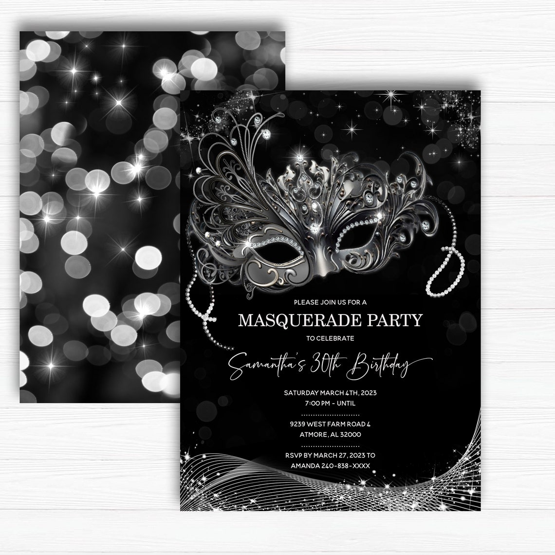 Editable Themes for Masquerade Black and Silver Party, Birthday ...