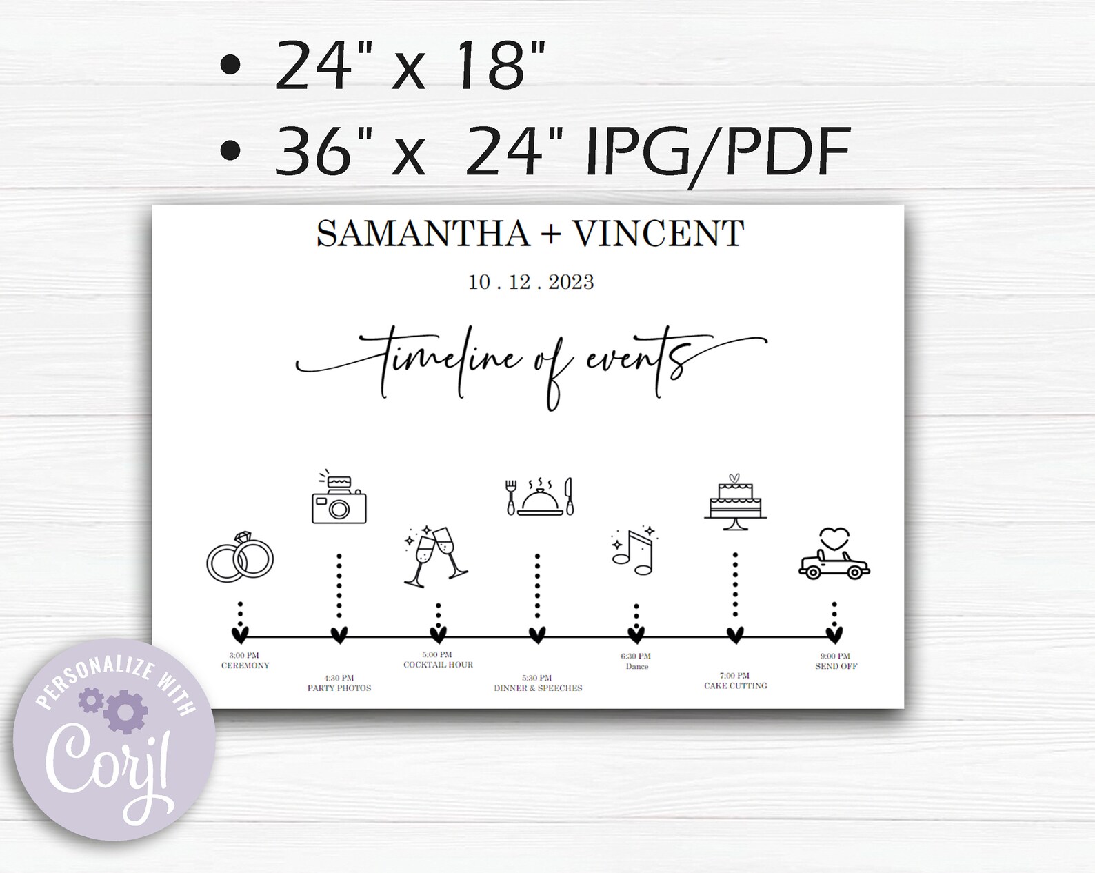 Simple Wedding Timeline Poster Template, Modern Wedding Order of Events ...