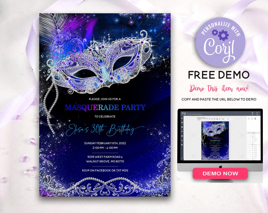 Editable Themes for Masquerade Party Birthday Masquerade - Etsy