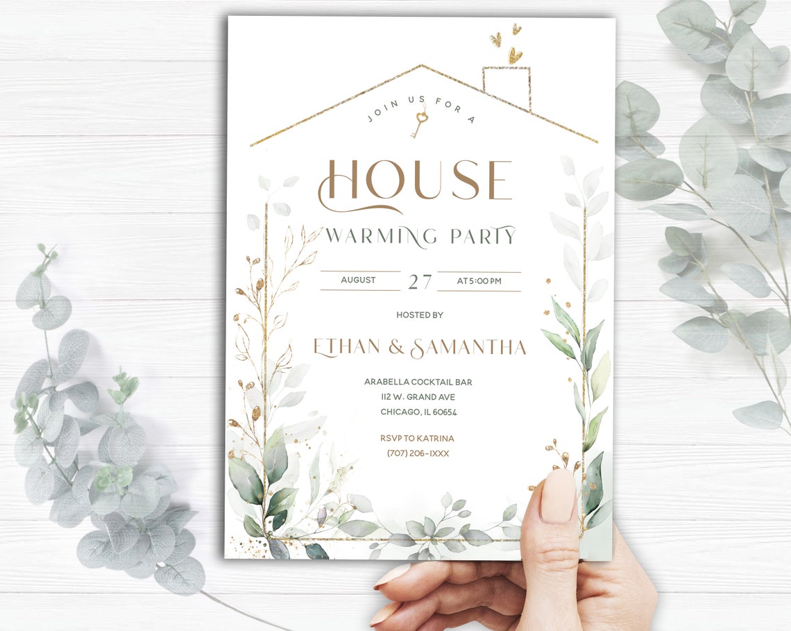 Housewarming Invitation Greenery Gold Home Sweet Home Invite - Etsy