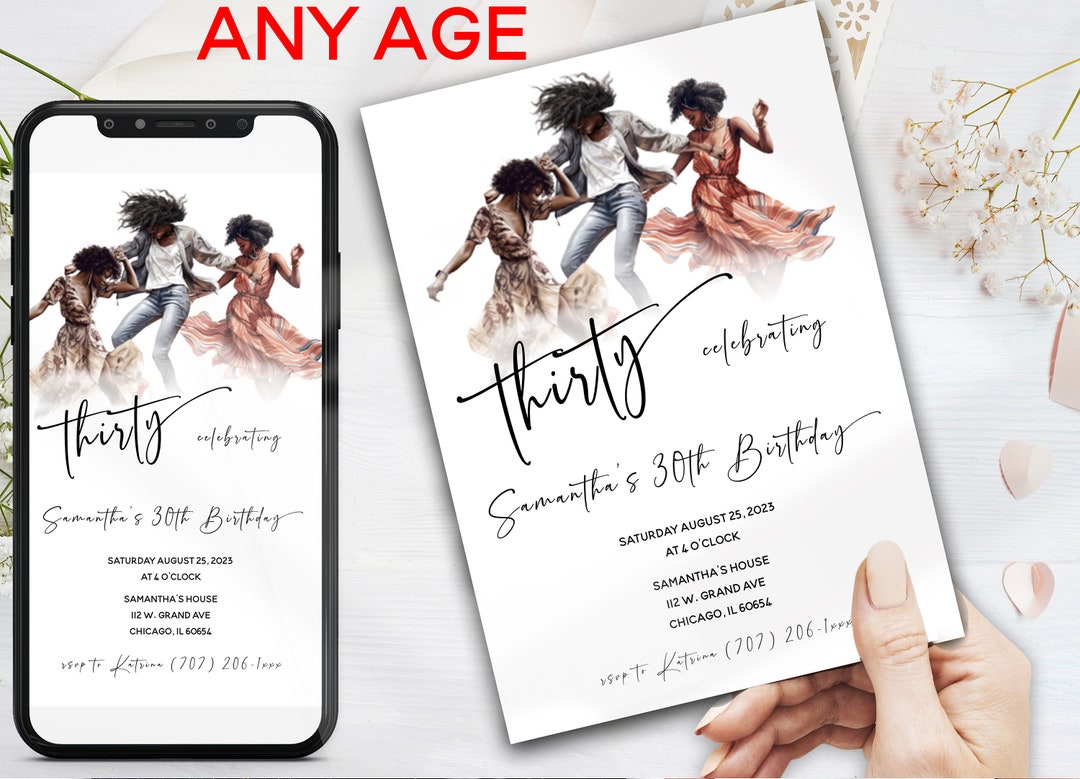 African American Woman Birthday Invitations, Editable Black Gold ...