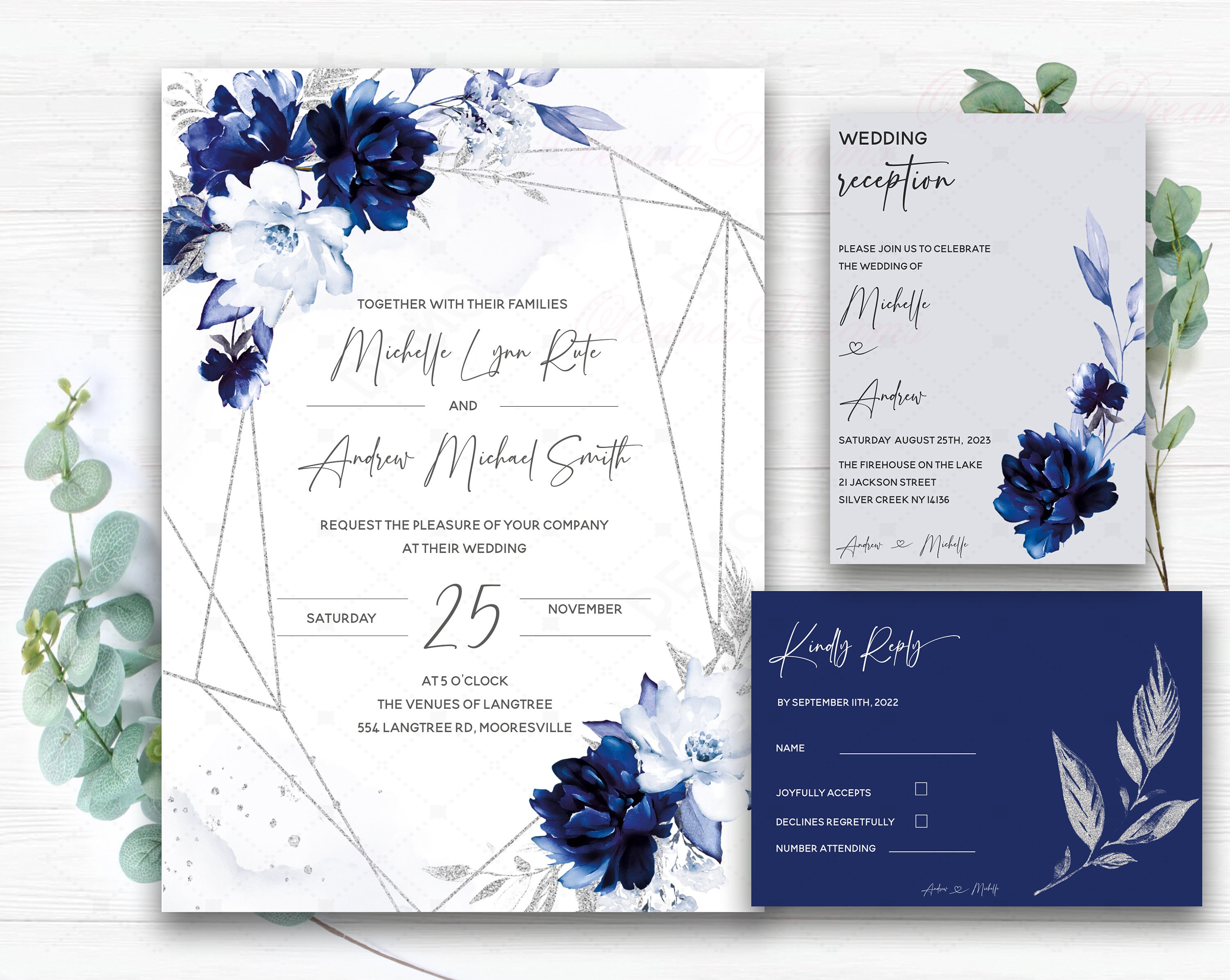 Royal Blue Save the Date Template, Blue and White Save the Date ...