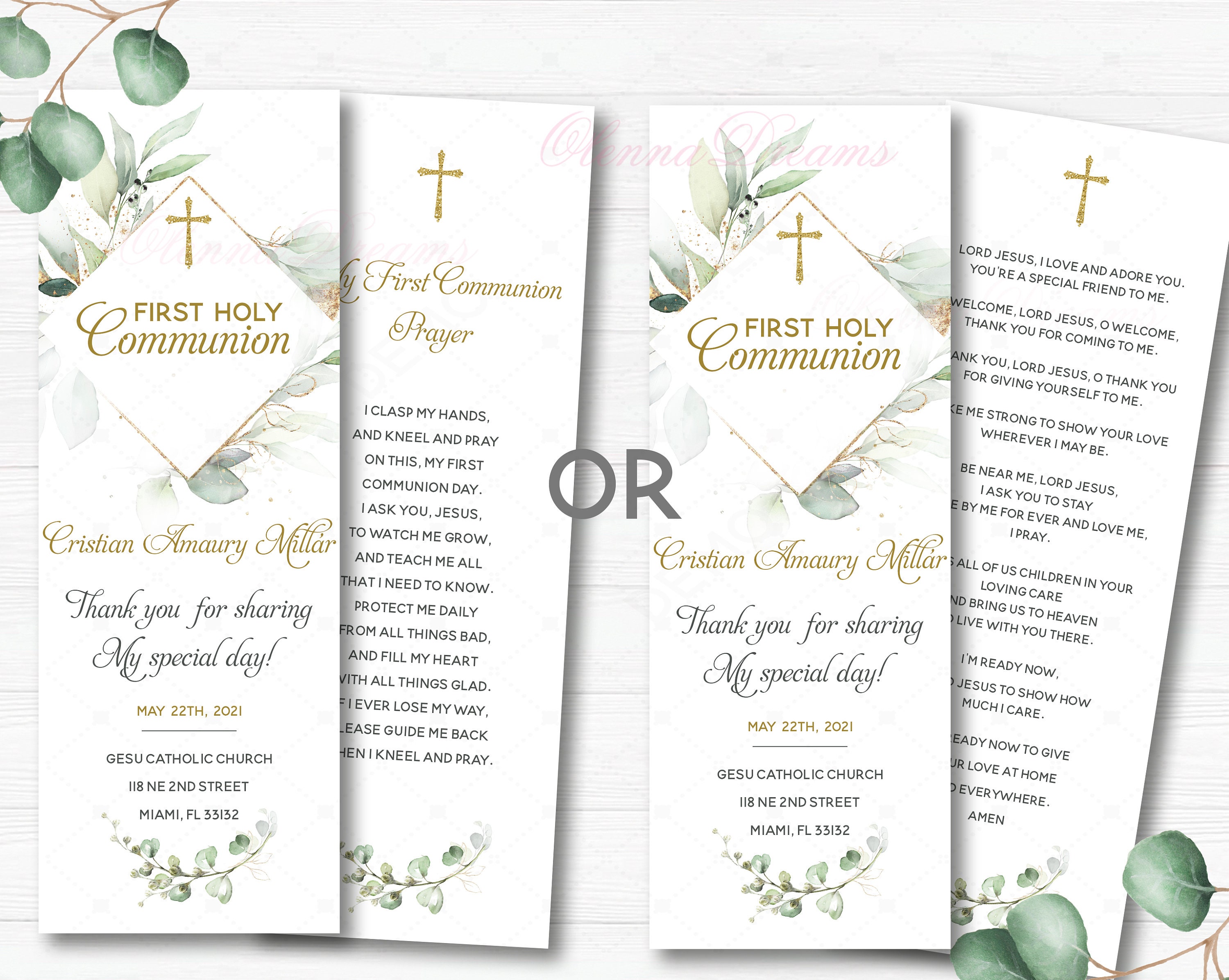 First Communion Prayer Card, First Communion Cards and Bookmarks,prayer ...