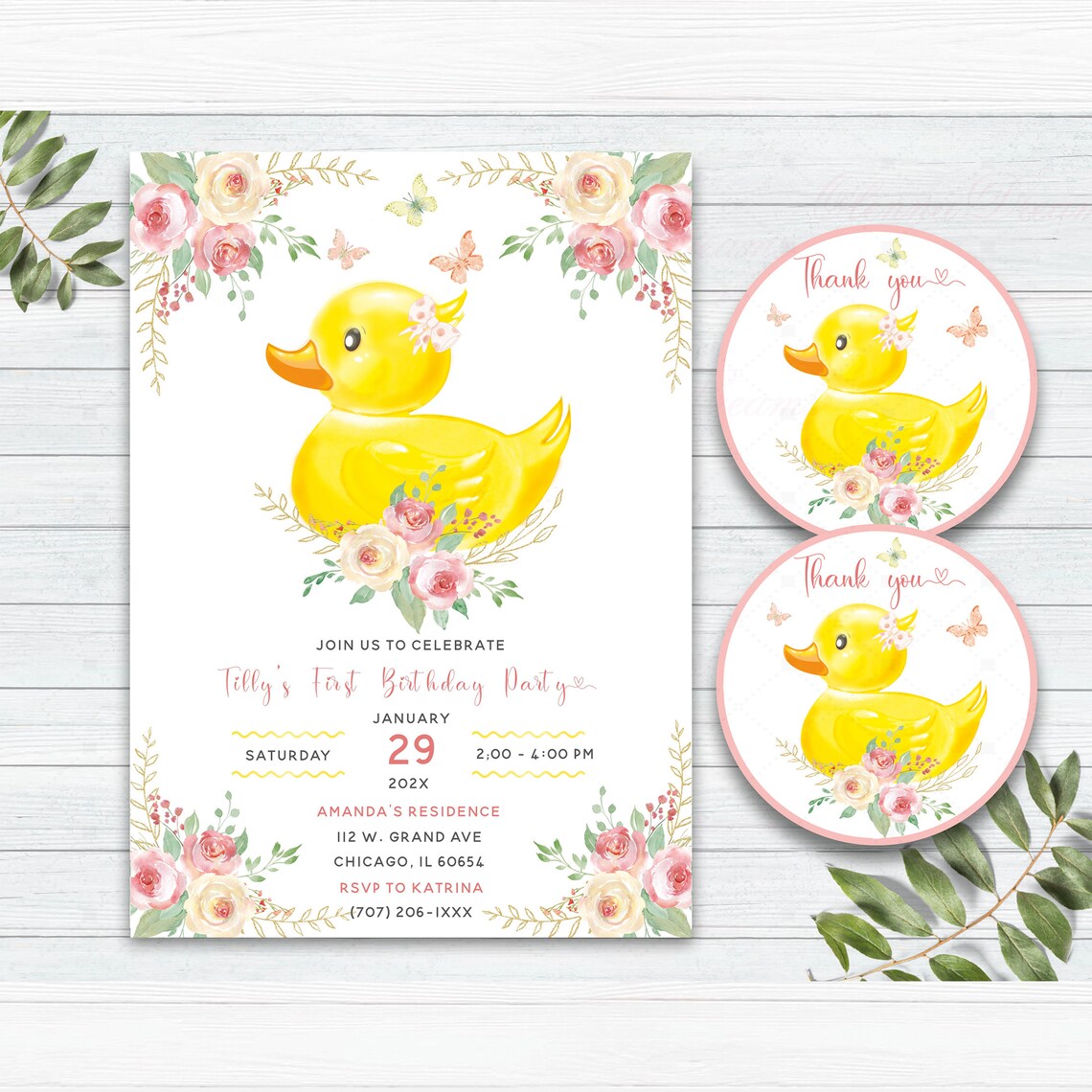Ducky Girl Birthday Invitation, Rubber Duck Birthday Invite, Printable ...