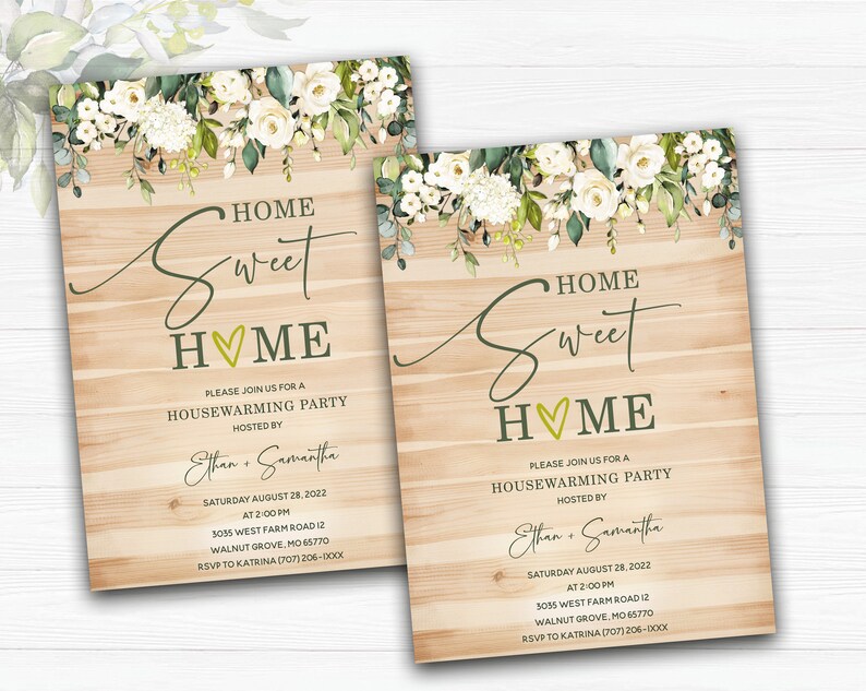 Housewarming Invitation Greenery Gold Home Sweet Home Invite - Etsy