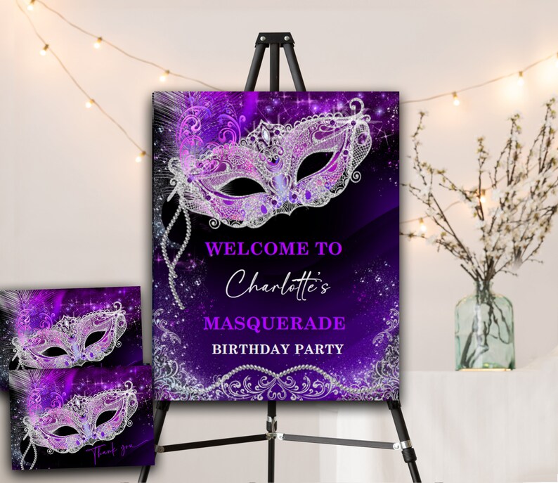 Masquerade Party Welcome 16 X 20 Sign, Black and Purple Masquerade ...