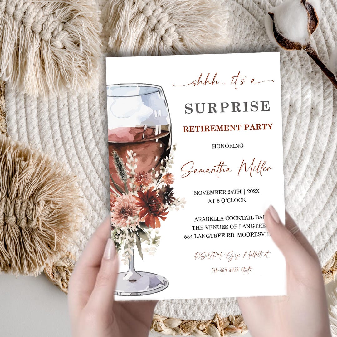 Editable Surprise Retirement Party Invite Template, Flowers Retirement ...