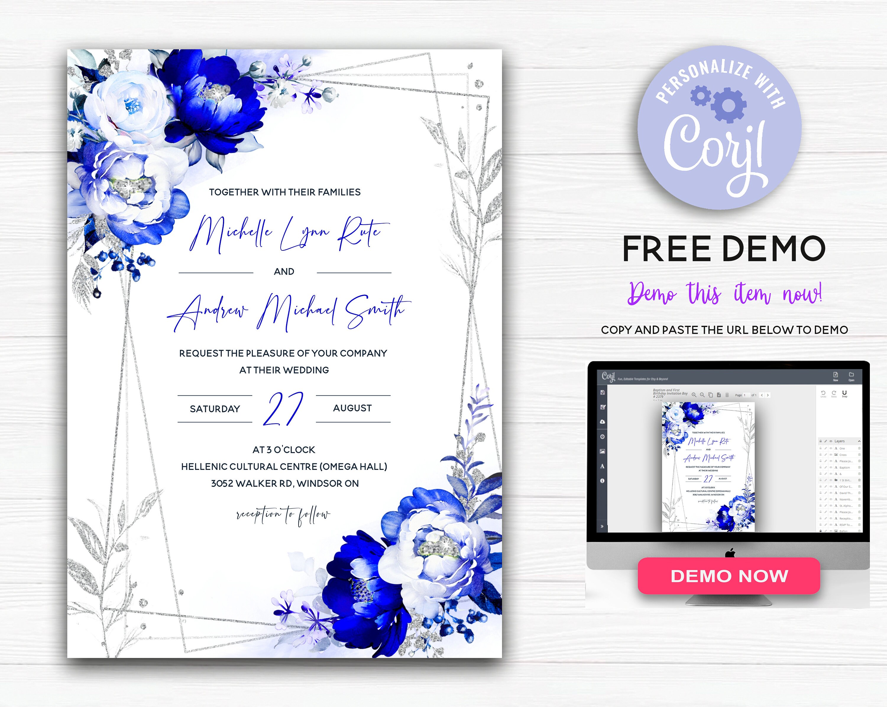 Blank Blue And White Wedding Invitation Templates