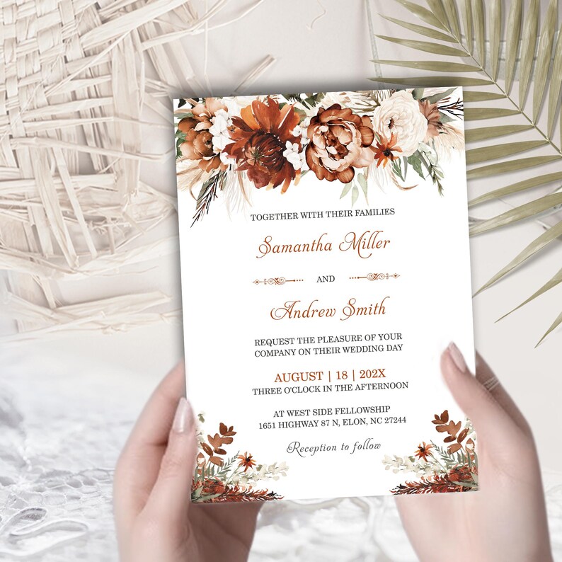 Editable Burnt Orange Wedding Invitation Set, Burnt Orange Wedding ...