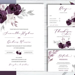 Plum and Grey Wedding Invitations Set, Plum and Grey Wedding Invitation ...