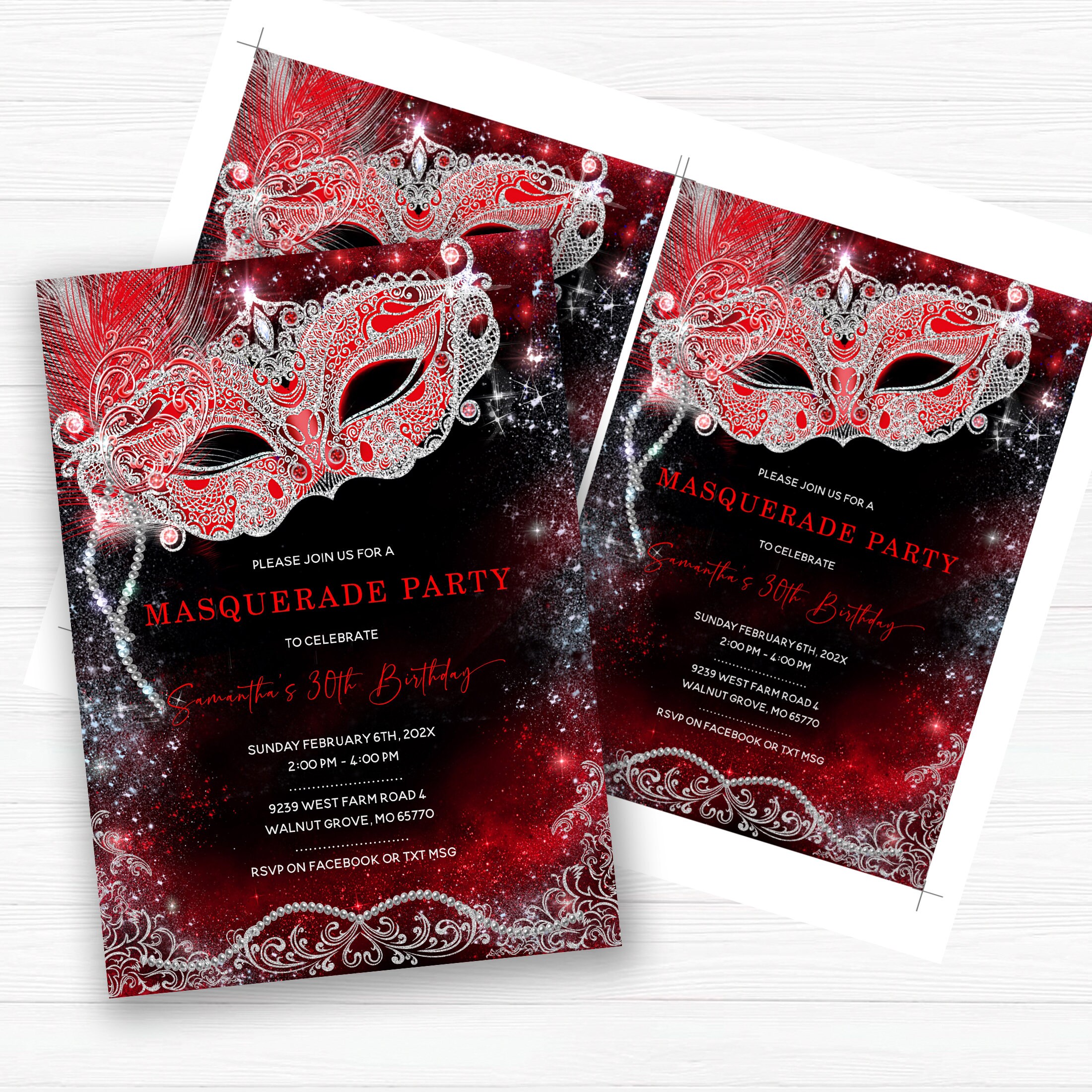 Editable Themes for Masquerade Party Bundle, Black Red Silver ...
