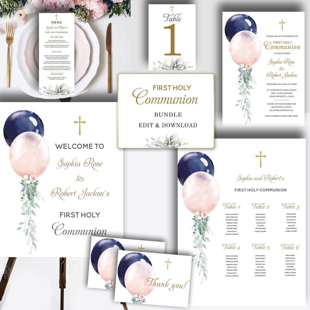Twins First Holy Communion Bundle, Printable Communion Boy Girls Set ...