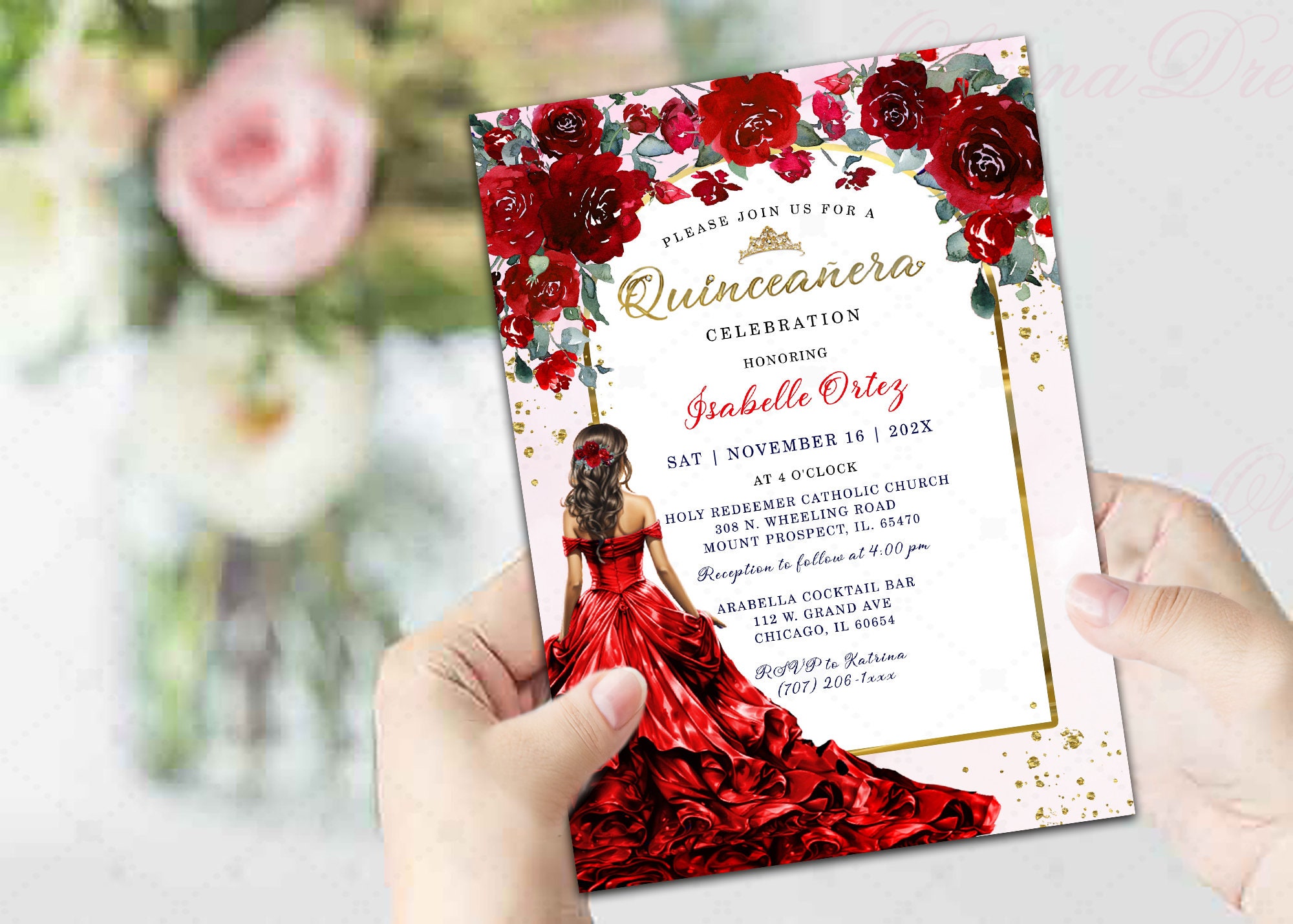 Quinceañera Invitations Red and Gold, Editable Themes Red Quinceanera ...